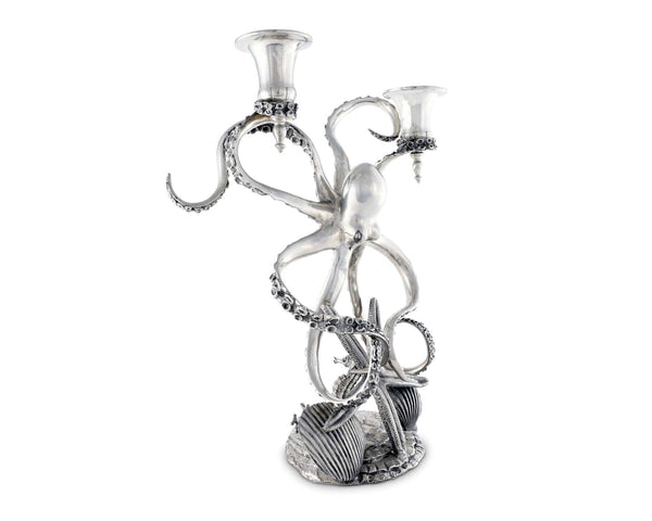 Two Taper Pewter Octopus Candelabrum | Coastal Decor – Anara Lifestyle